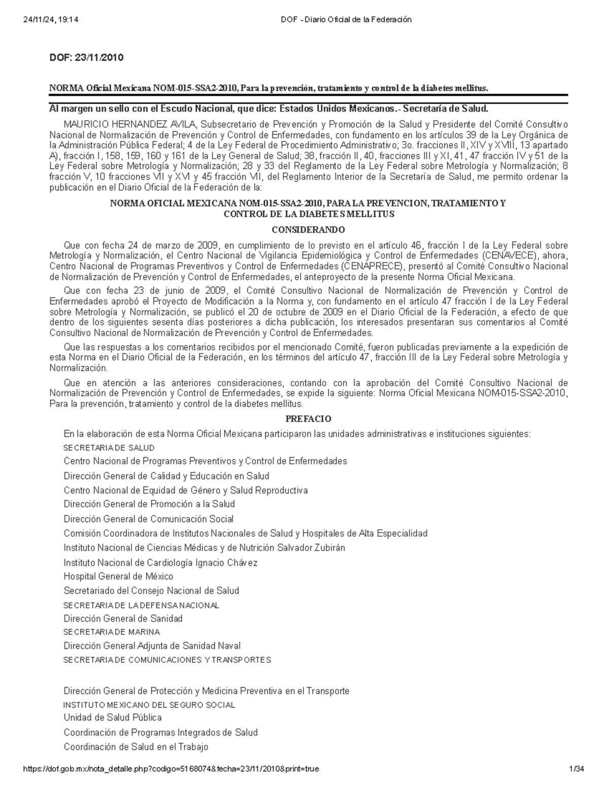 Nom 015 - apuntes de enfermería - DOF: 23/11/ NORMA Oficial Mexicana ...