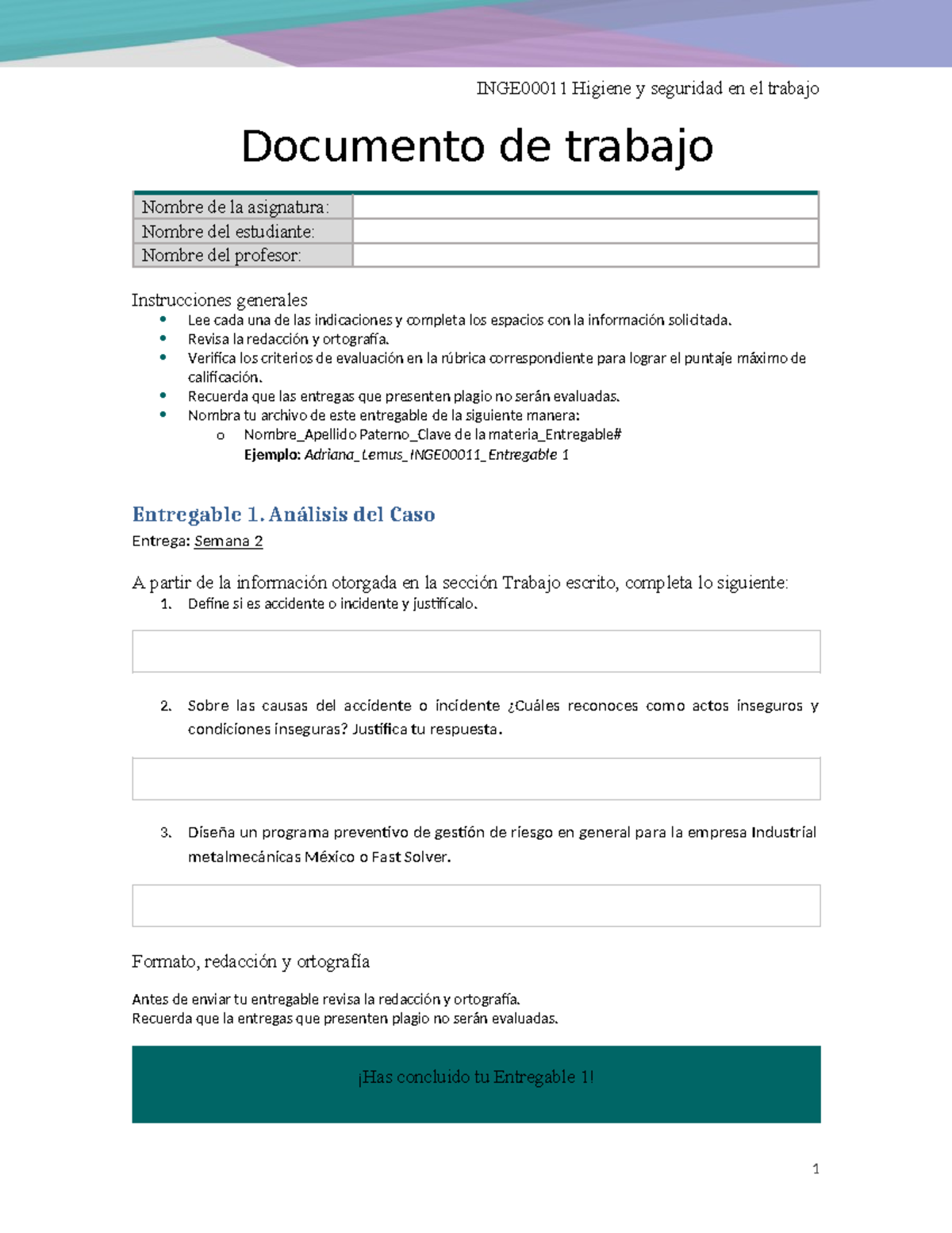 INGE00011 Documento trabajo 1 - Documento de trabajo Nombre de la asignatura: Nombre del ...