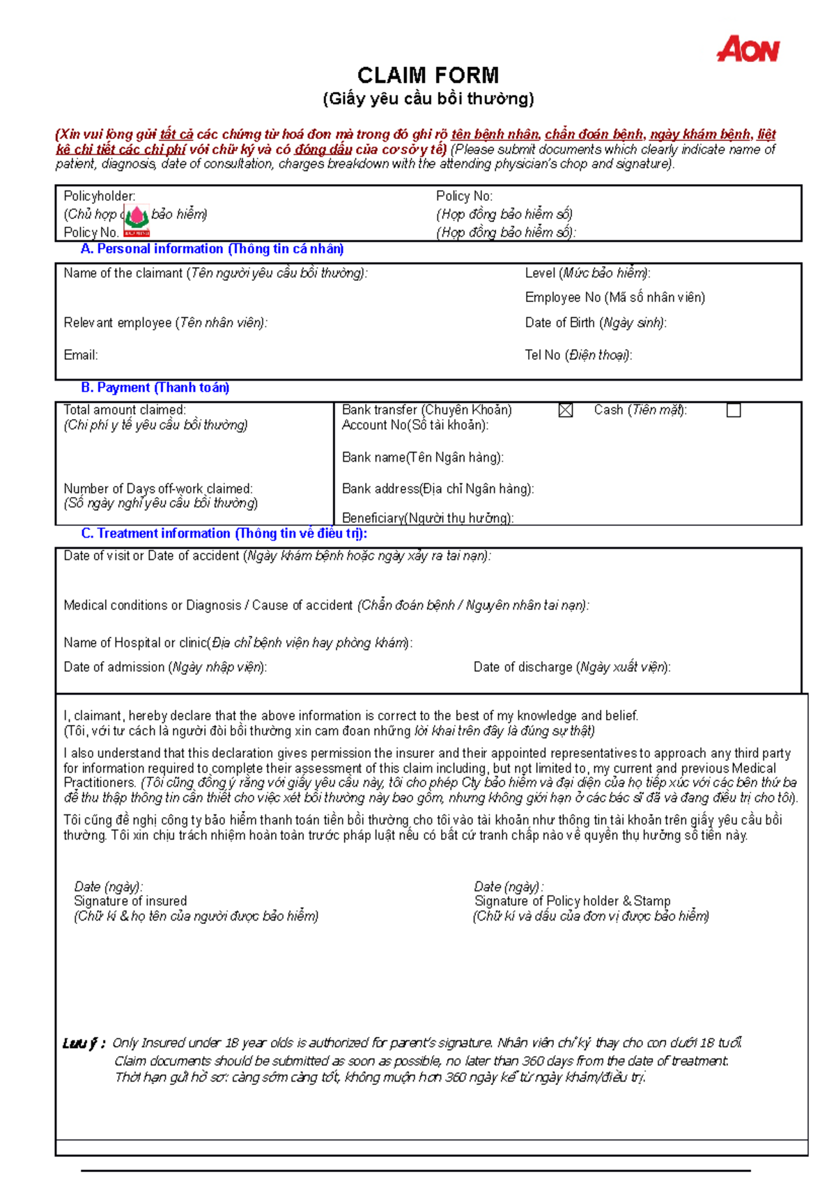 Bao Viet. Claim form - bbbbbbbb - CLAIM FORM (Giấy yêu cầu bồi thường ...