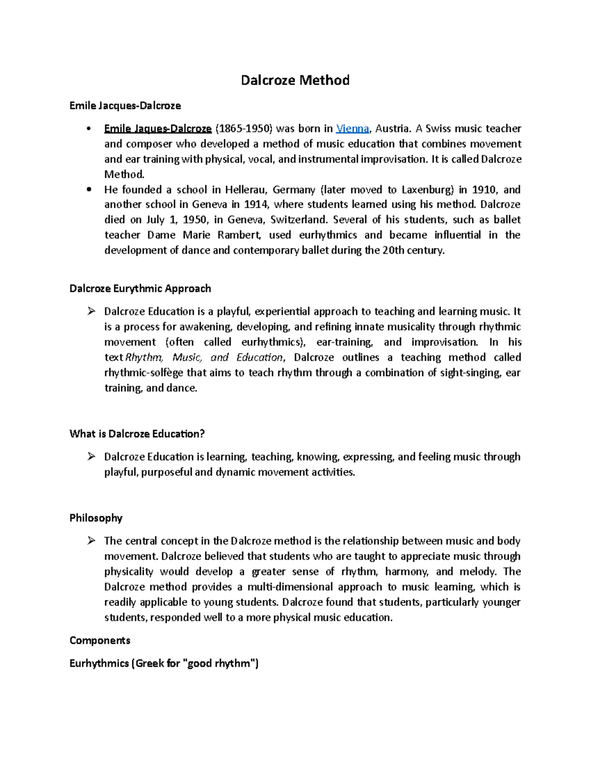 Dalcroze Method - Teaching Music In The Elementary Grades - Studocu