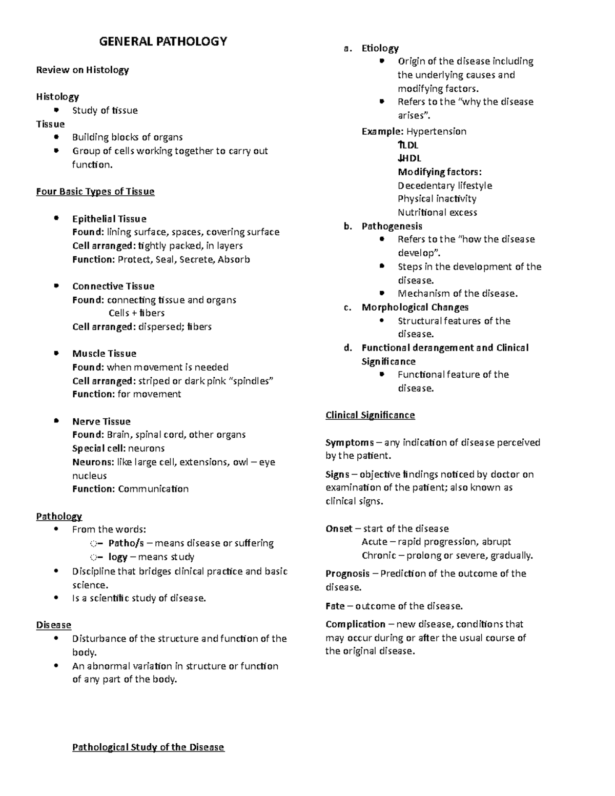2 General- Pathology - Notes extracted from Ma'am Camille Mendoza, RMT ...