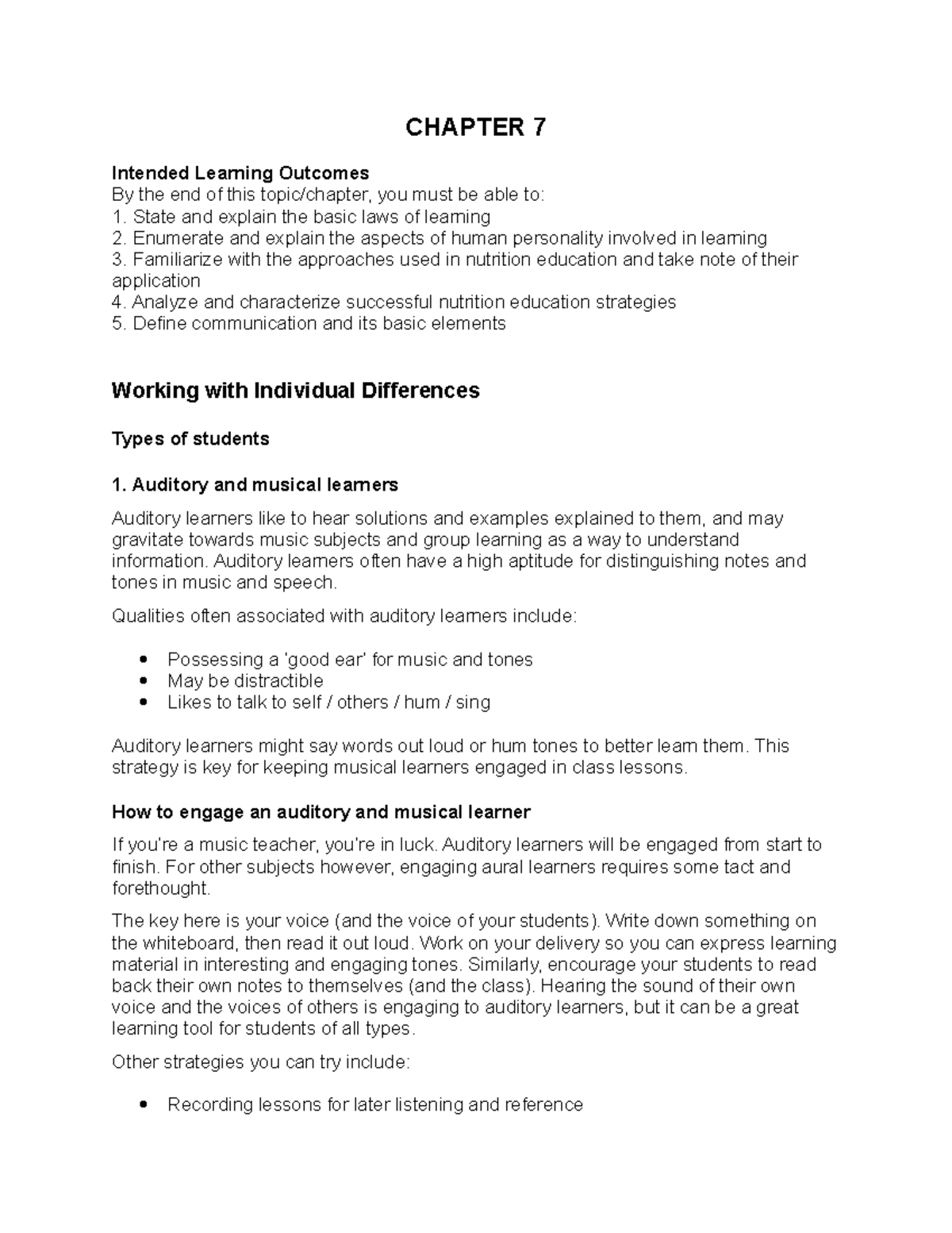 Chapter 7-10 NLS - CHAPTER 7 Intended Learning Outcomes By the end of ...
