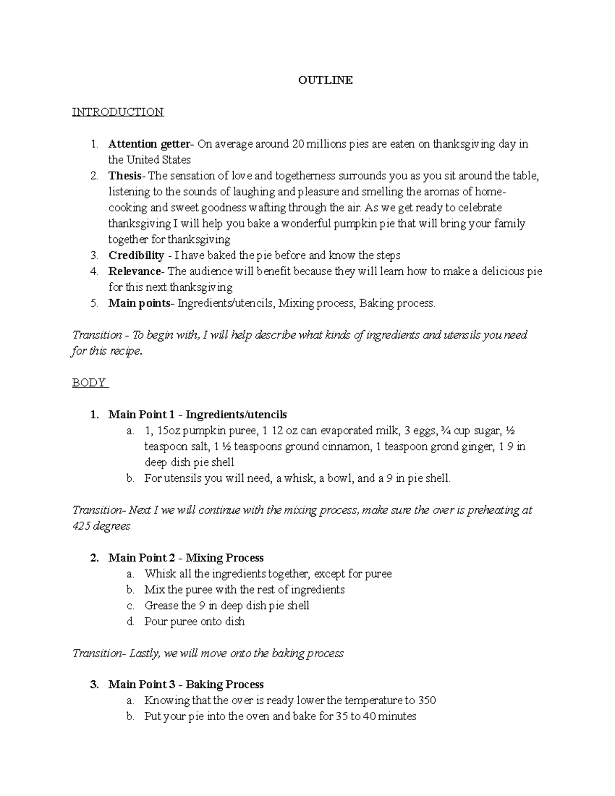 Outline - speech communication - OUTLINE INTRODUCTION Attention getter ...