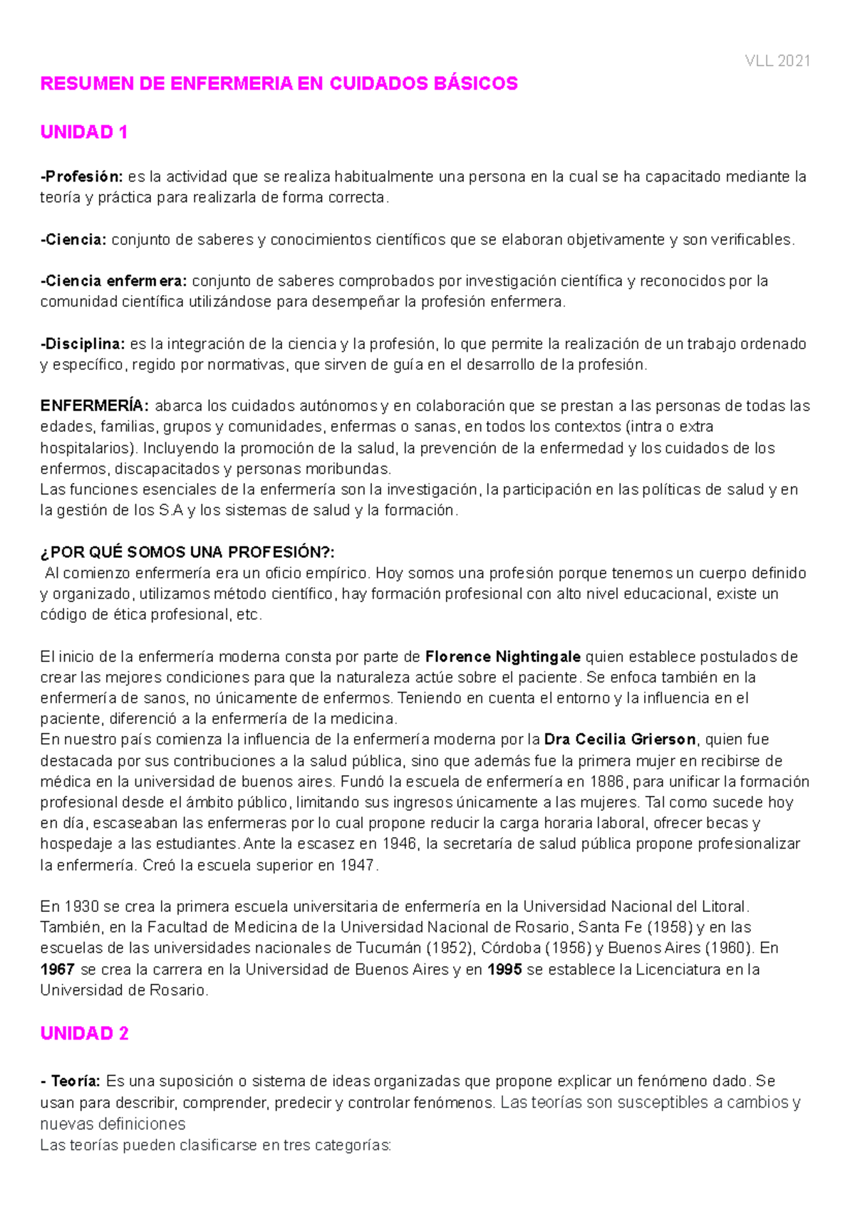 Examen final ECB 2021 - RESUMEN DE ENFERMERIA EN CUIDADOS BÁSICOS UNIDAD 1 -Profesión: es la ...