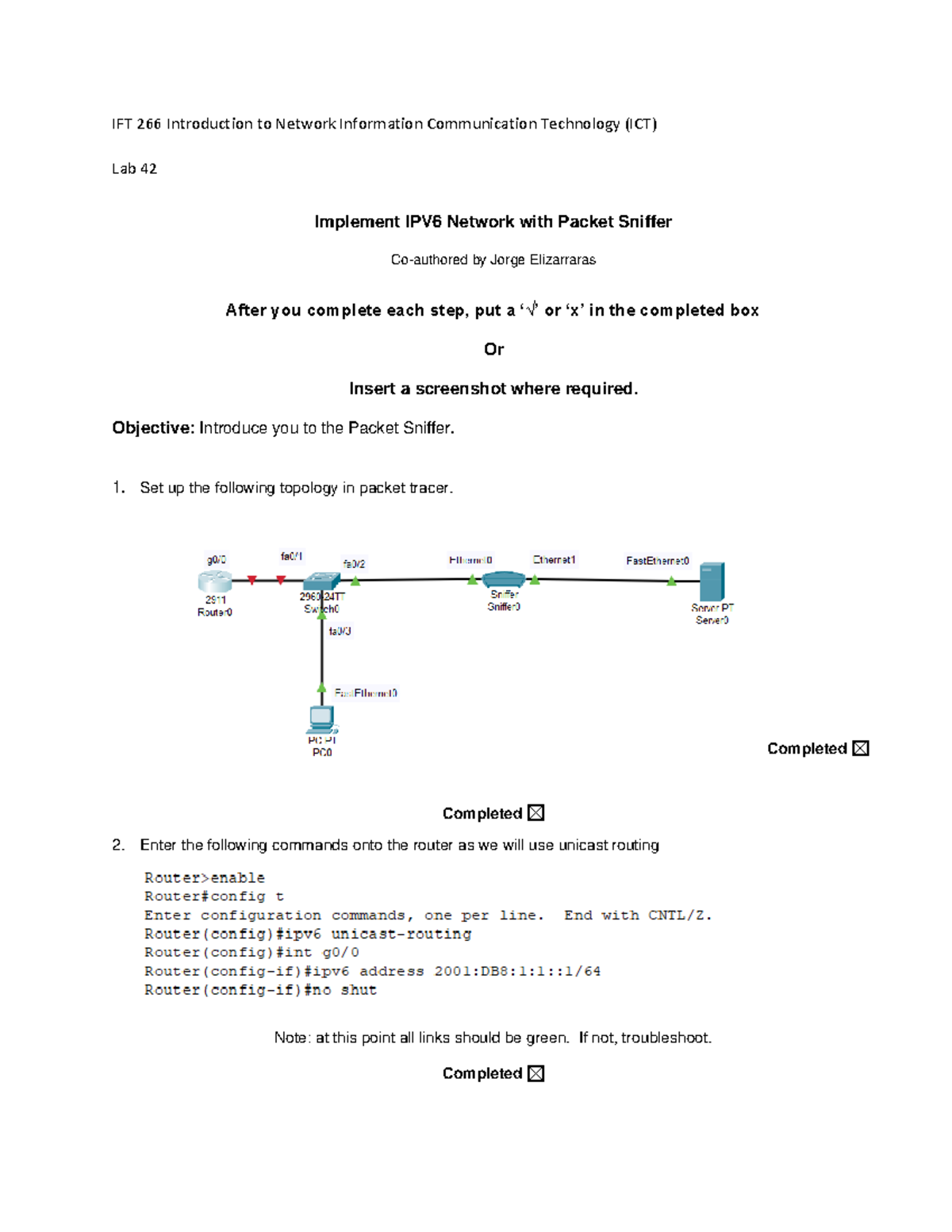 Lab 42 (Implement IPV6 Network with Packet Sniffer) - IFT 266 Introduction to Network ...