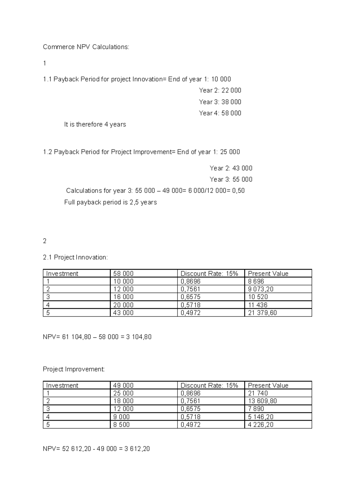 NPV Calculations - Studocu