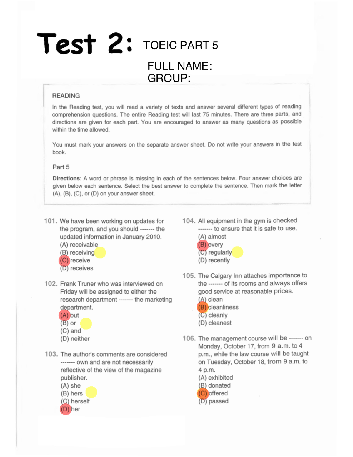 Toeic PART 5 TEST - Gud english - English exercise - TOEIC PART 5 FULL ...