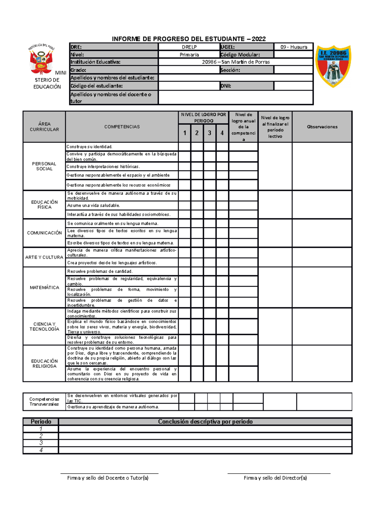 Informe DE Progreso DE Aprendizaje DE LOS Estudiantes - 2021 - INFORME ...