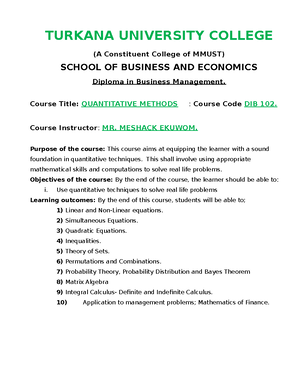 DIB 102- Quantitative Methods Course Outline - TURKANA UNIVERSITY ...