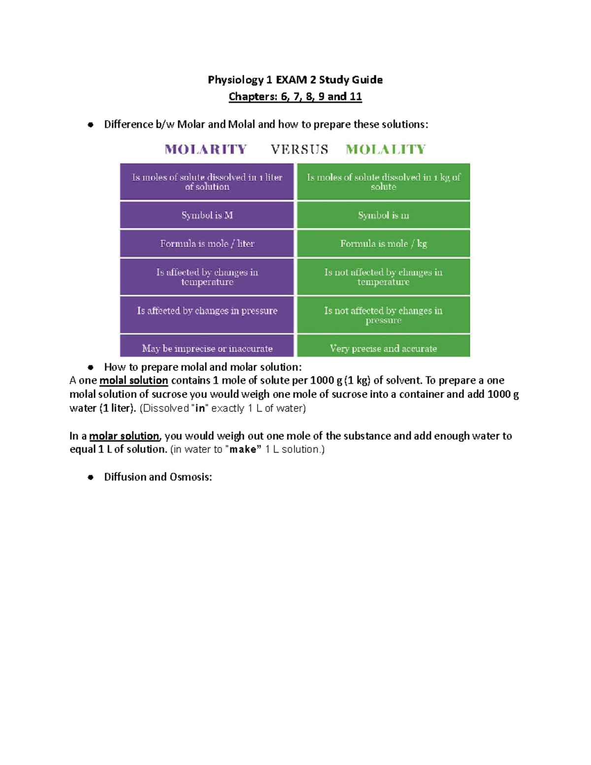 PHSO EXAM 2 Study Guide - Physiology 1 EXAM 2 Study Guide Chapters: 6 ...
