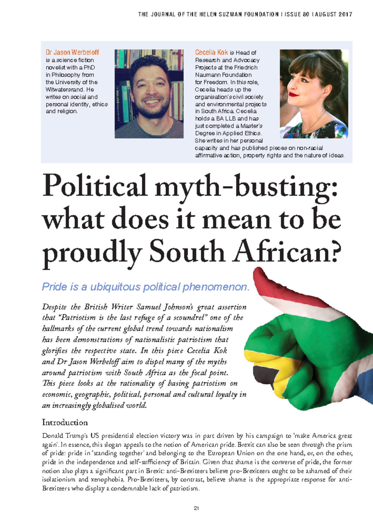 Focus 80-werbeloff-kok - T H E J O U R N A L O F T H E H E L E N S U Z M A N F O U N D AT I O N ...