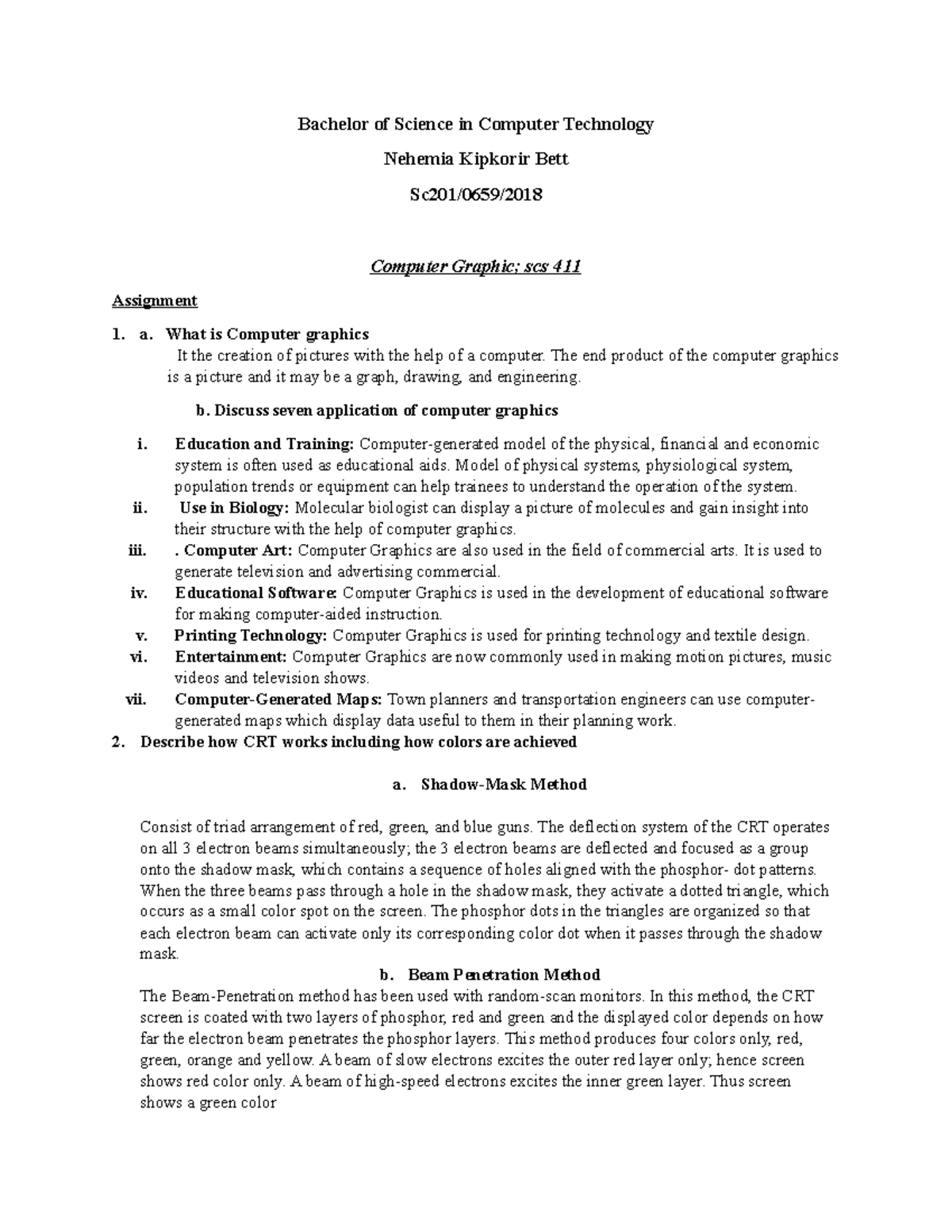 Computer Graphic assign - Bachelor of Science in Computer Technology ...