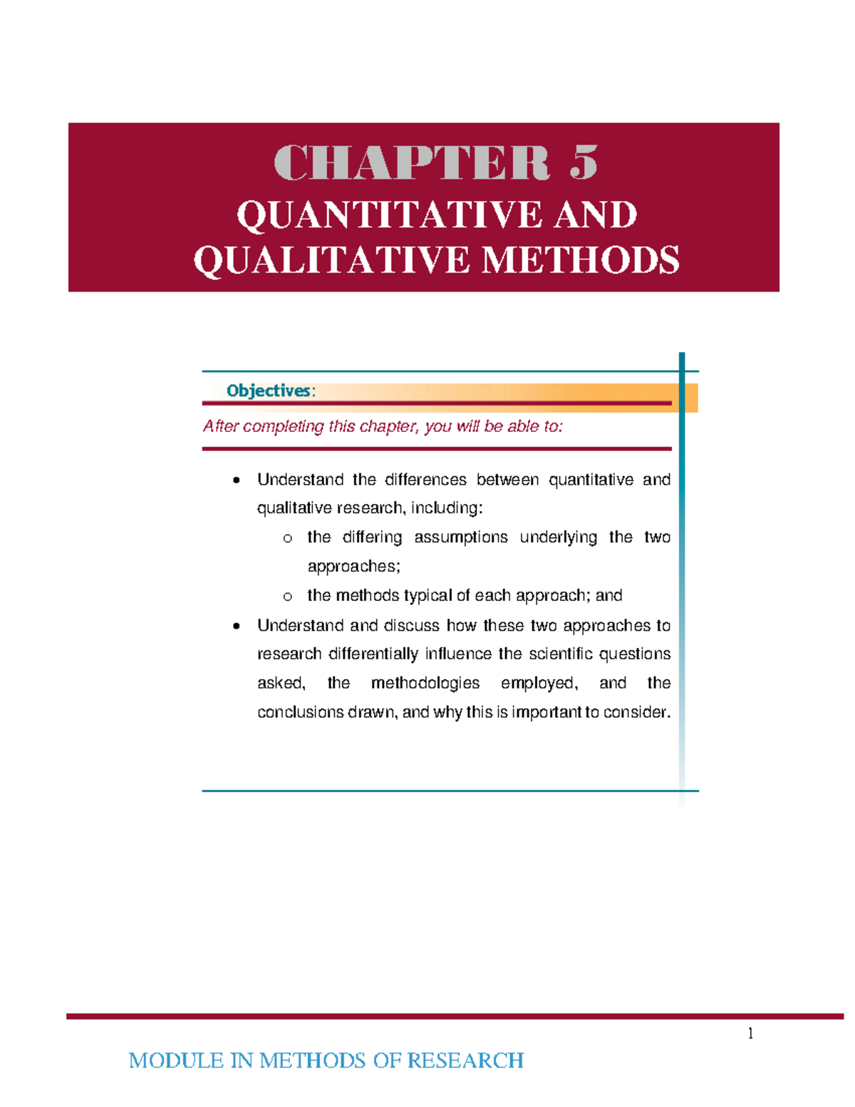 Chapter 5-Methods of Research-Module - 1 Objectives: After completing ...