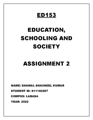 ED 153 Research assignment - Educations and Society - USP - Studocu