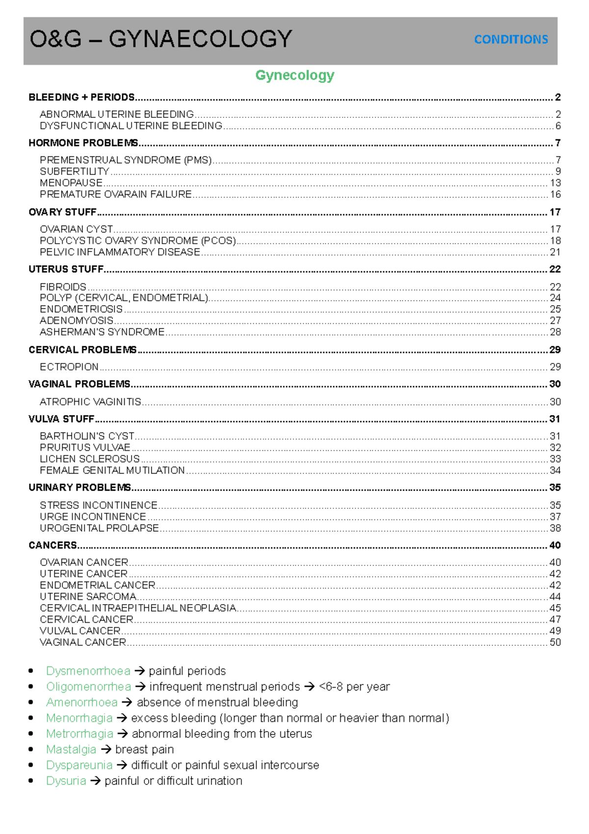 Gynaecology notes - Gynecology Dysmenorrhoea painful periods ...