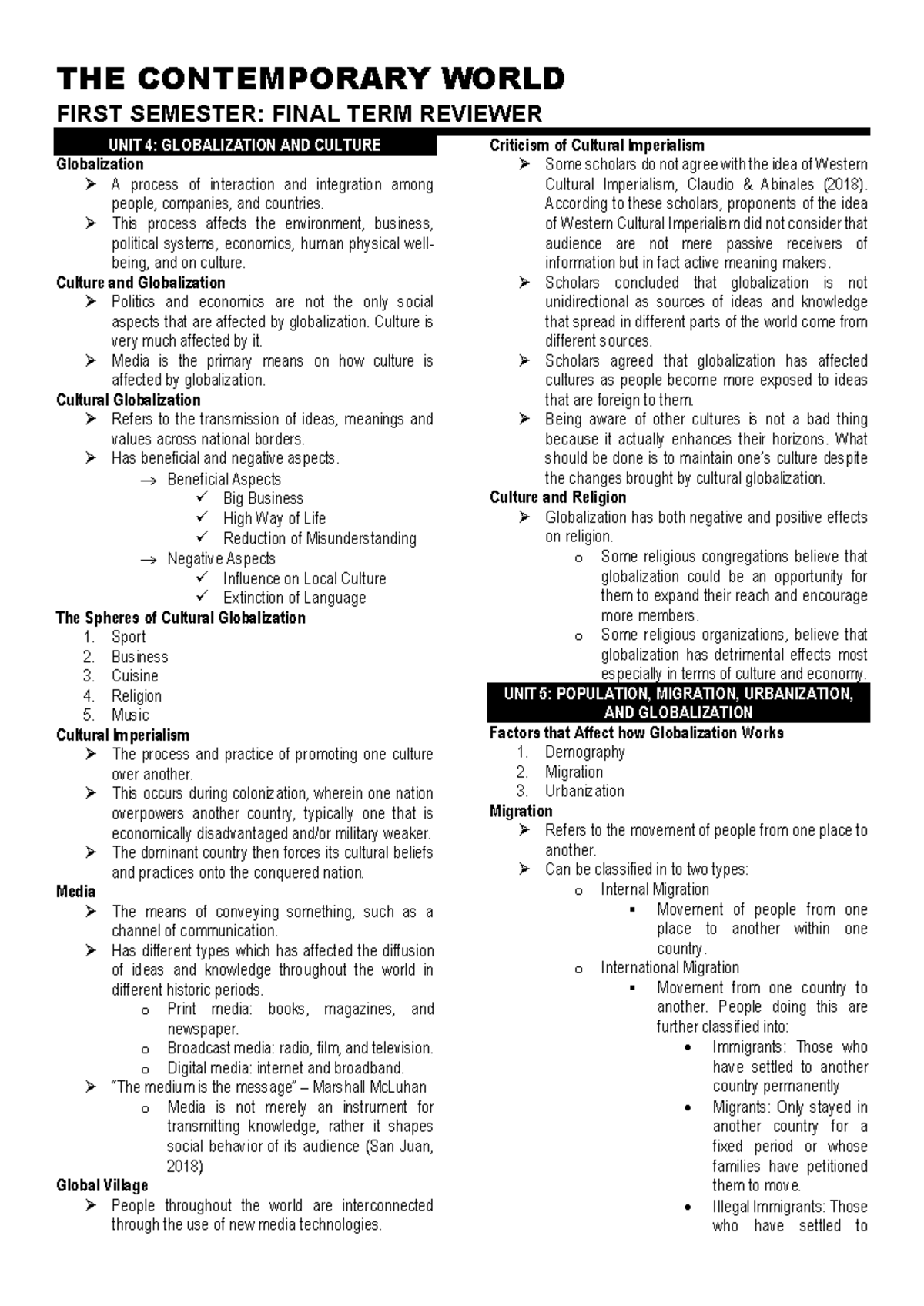 Contemporary World - THE CONTEMPORARY WORLD FIRST SEMESTER: FINAL TERM ...