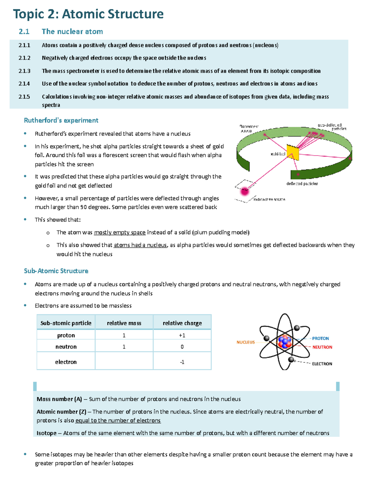 atmoic structure info - Topic 2: Atomic Structure 2 The nuclear atom 2. ...