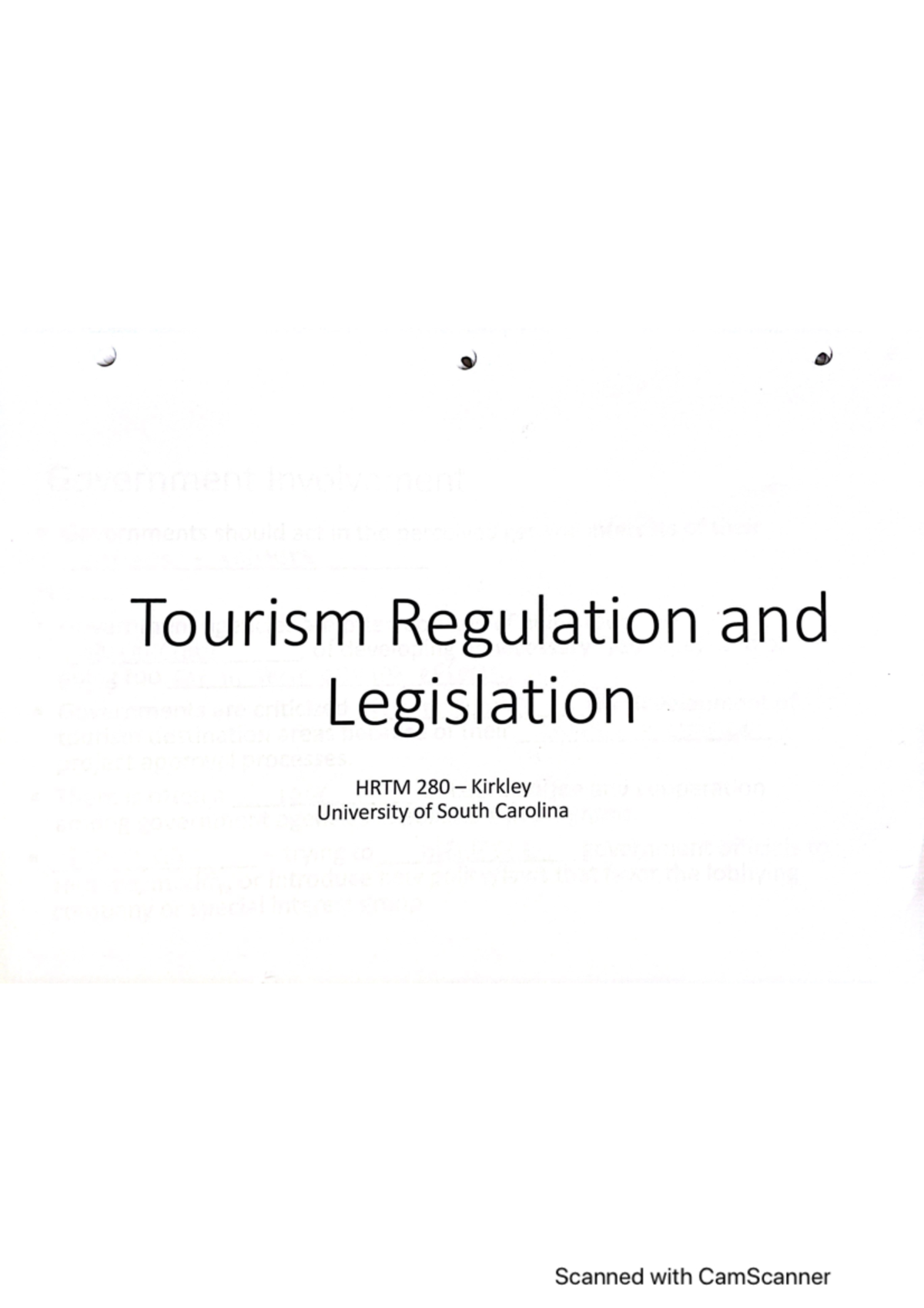 Tourism Regulation and Legislation - HRTM 280 - USC - Studocu