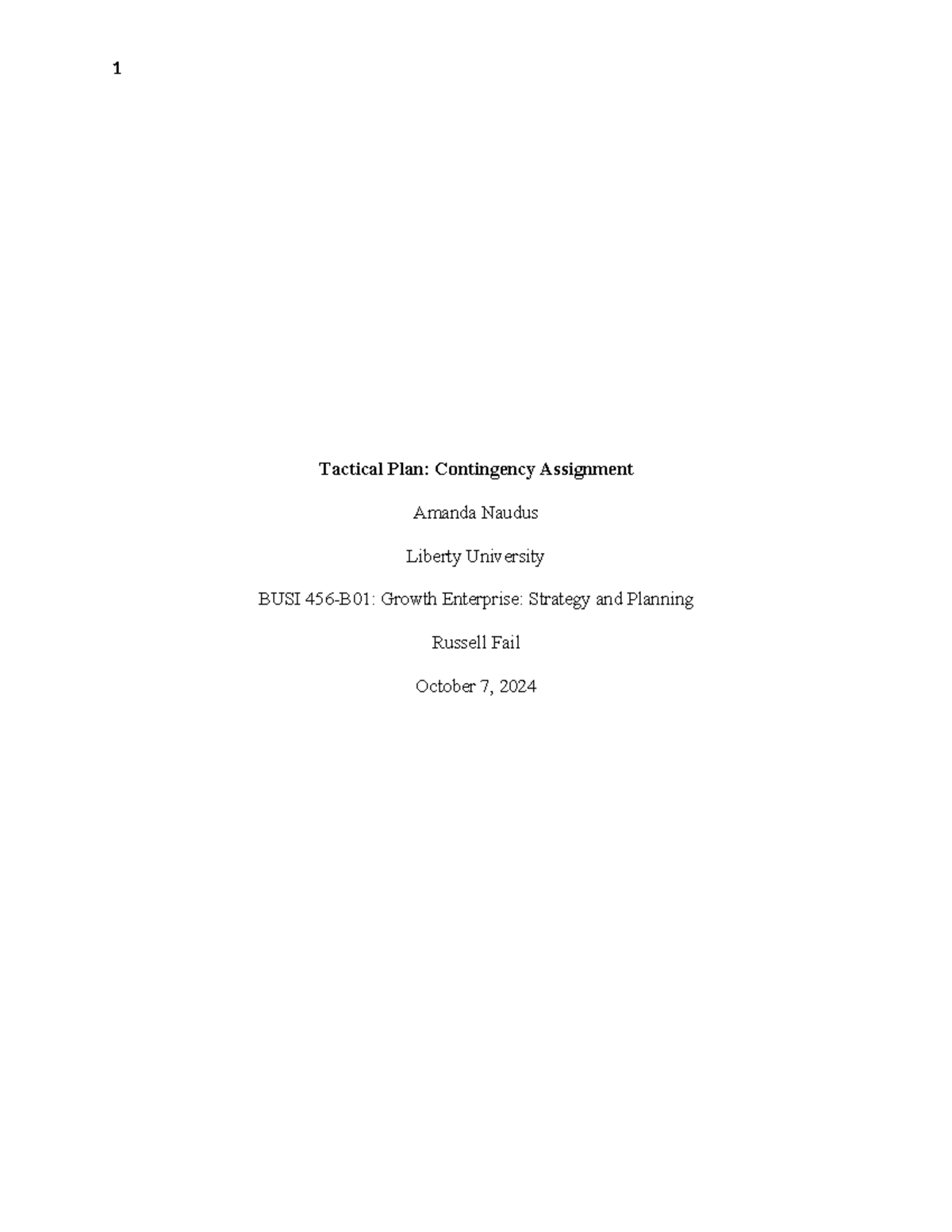 Tactical Plan- Contingency Assignment - Tactical Plan: Contingency ...