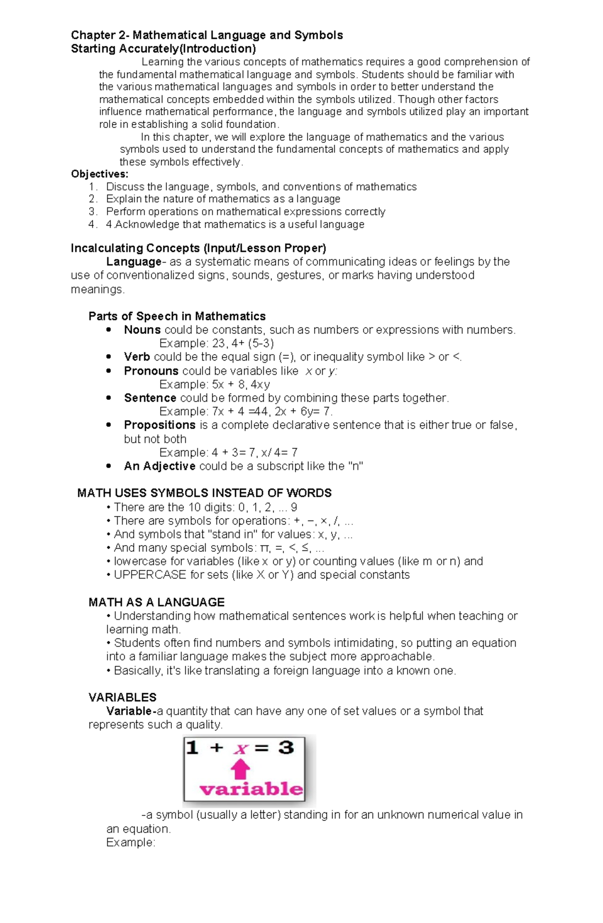 Chapter-2 - Ok kayo - Chapter 2- Mathematical Language and Symbols ...