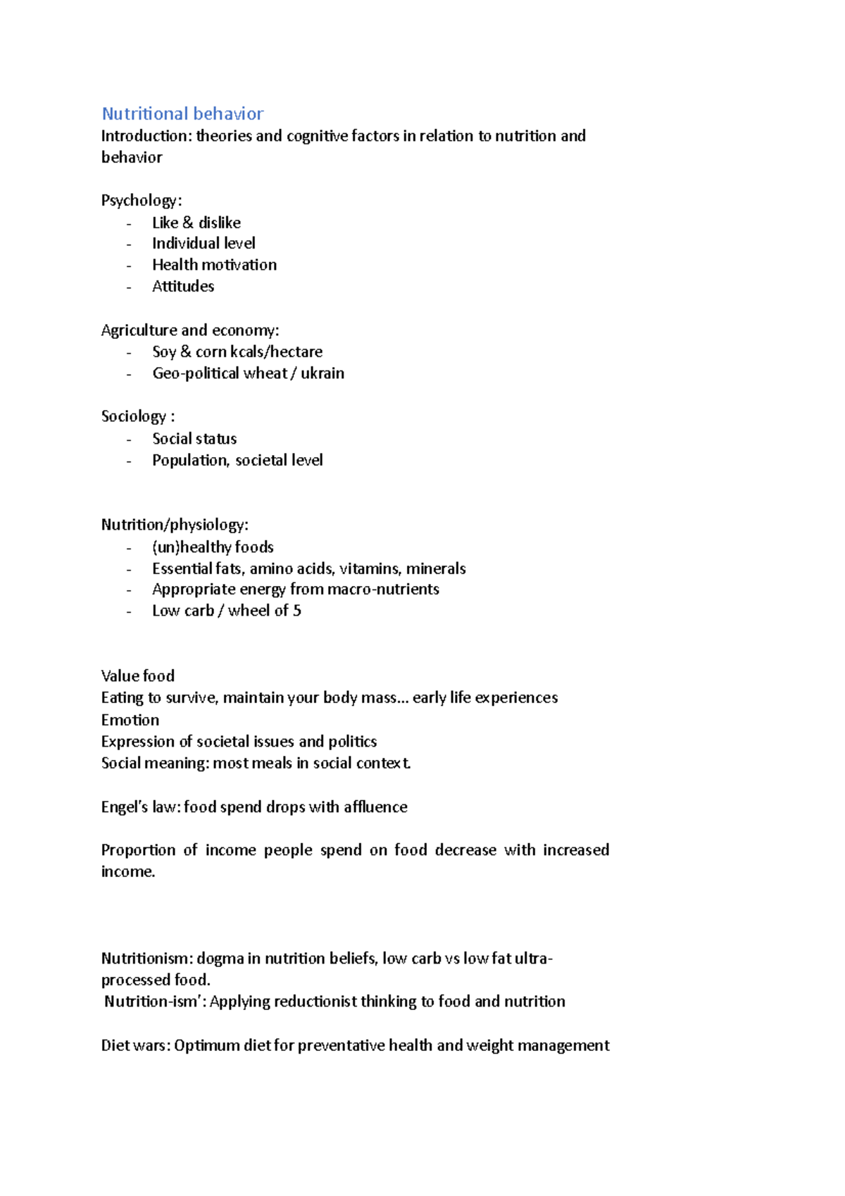 Nutritional behavior - college 1ste aantekening - Nutritional behavior ...