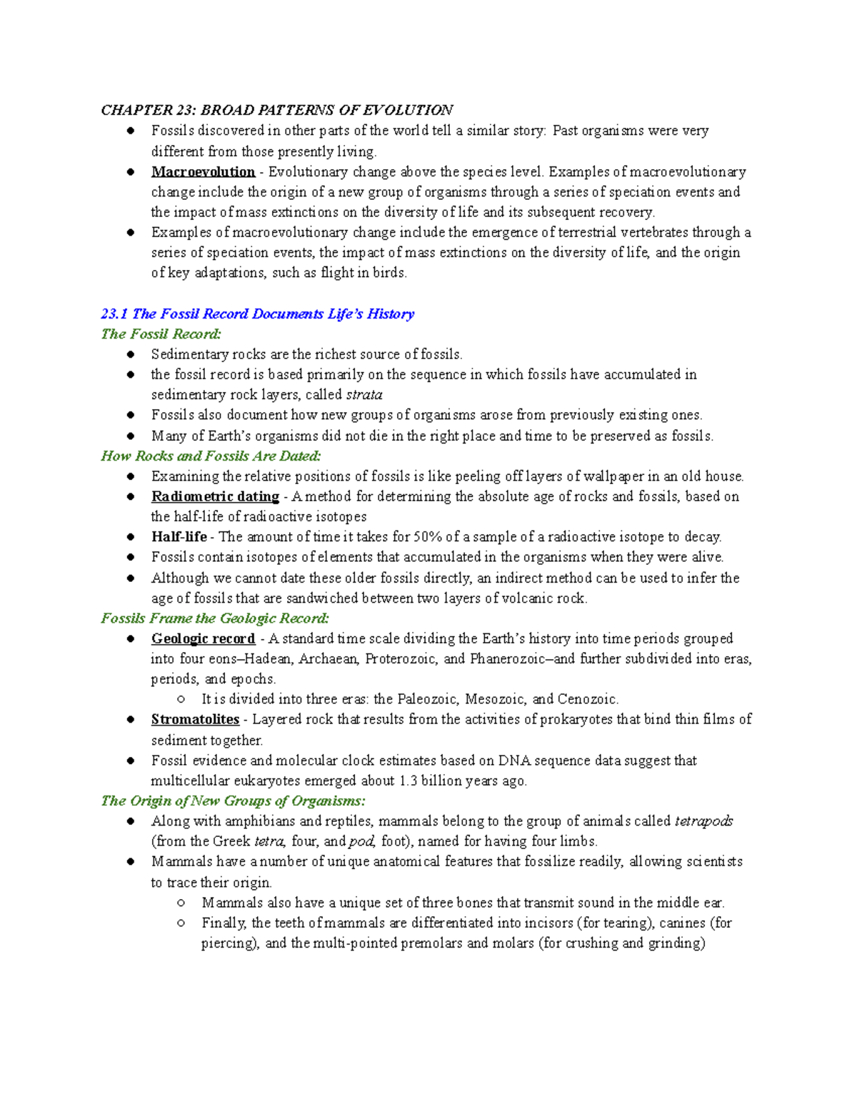 Chapter 23 Broad Patterns OF Evolution - CHAPTER 23: BROAD PATTERNS OF ...