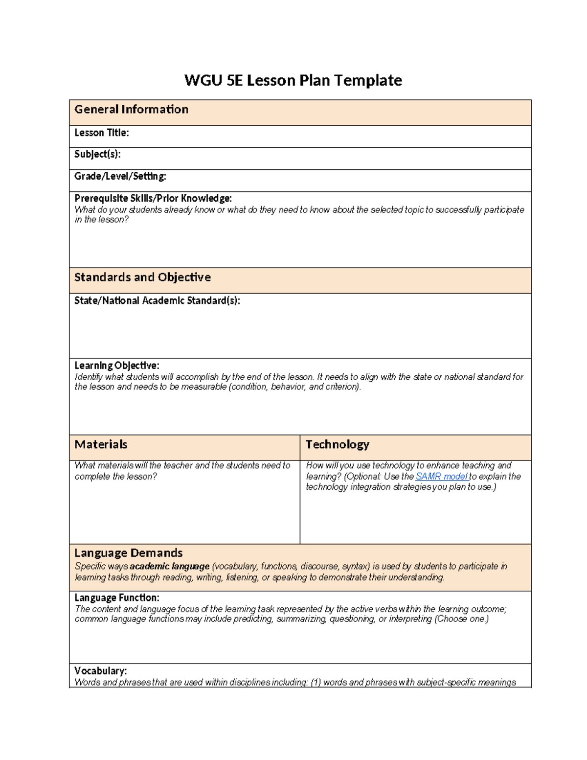 WGU 5E Lesson Plan Template - WGU 5E Lesson Plan Template General ...