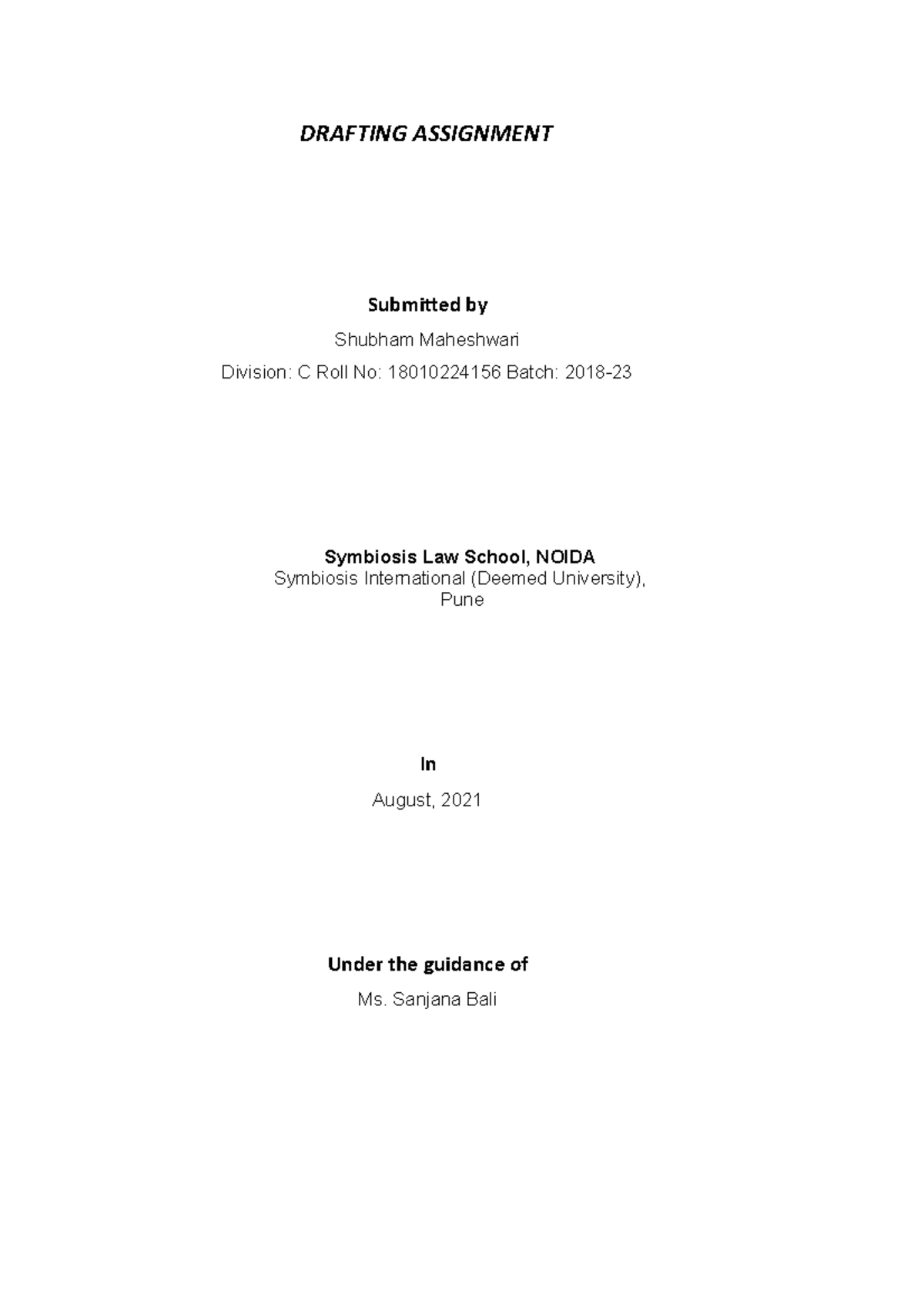 Code of Civil Procedure - DRAFTING ASSIGNMENT Submitted by Shubham ...