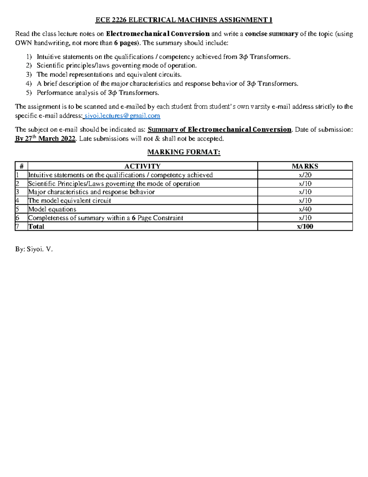 ECE 2226 Electrical Machines Assignment I - ECE 2226 ELECTRICAL ...