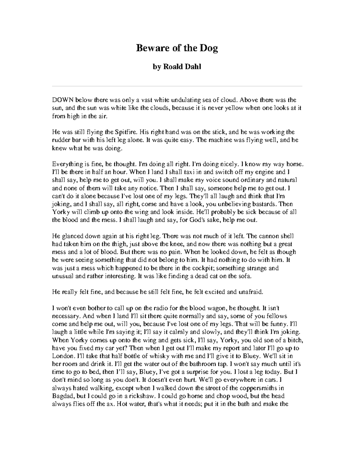 Beware.of.the.Dog.by - Beware of the Dog by Roald Dahl DOWN below there ...
