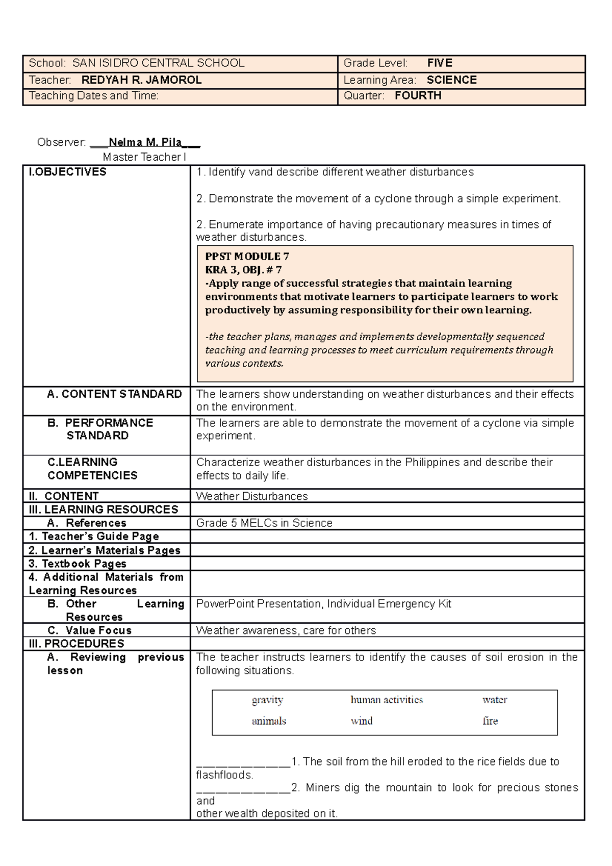 Lesson PLAN FOR CO 2 - none - School: SAN ISIDRO CENTRAL SCHOOL Grade ...