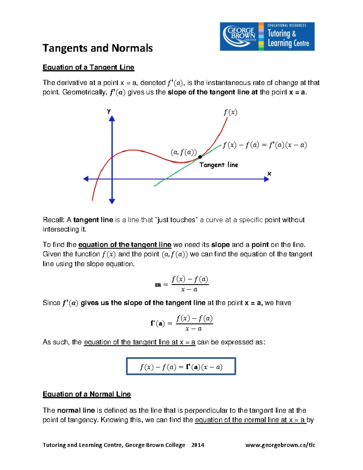 Solving for Tangent and Normal Lines - Equation of a Tangent Line The ...
