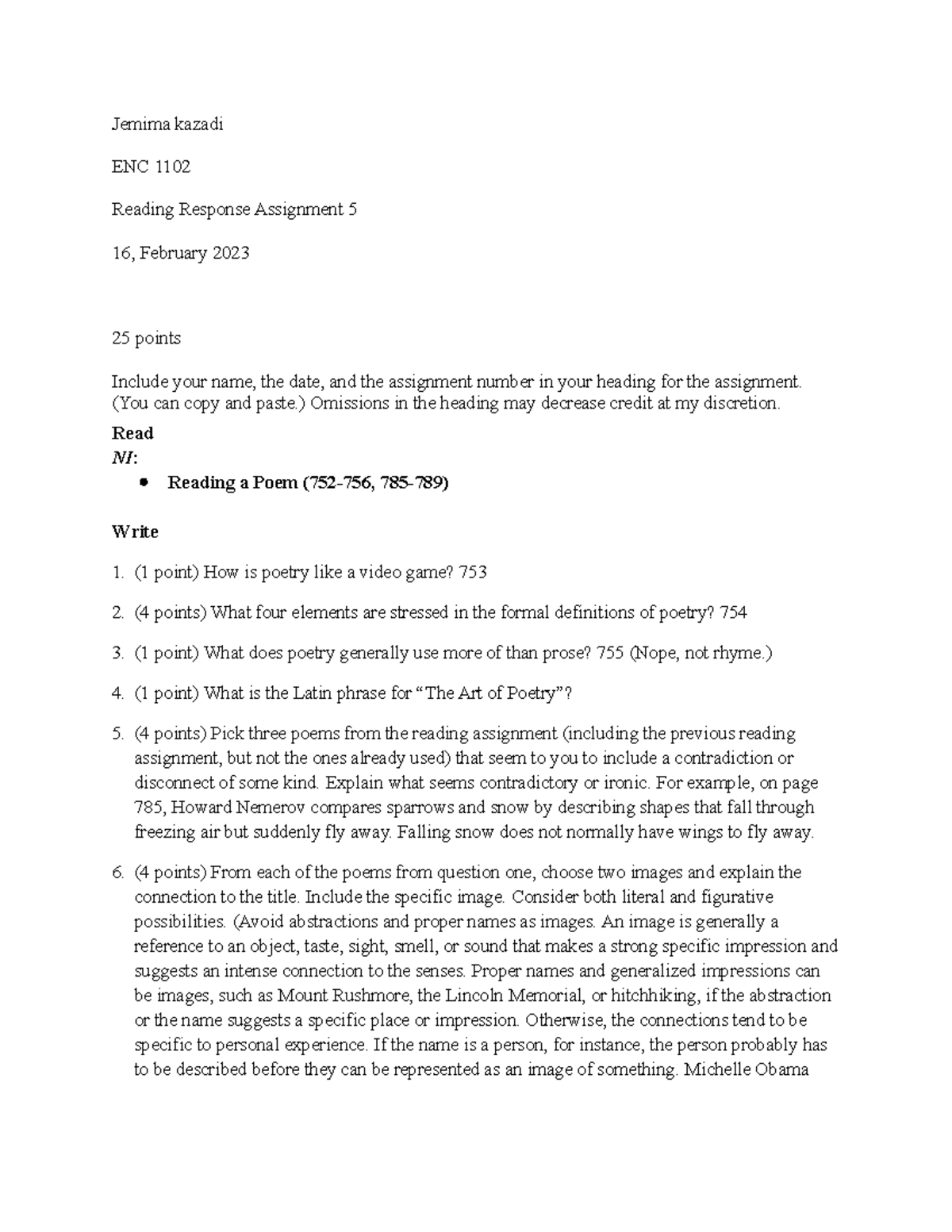 Reading Response assignment - Jemima kazadi ENC 1102 Reading Response ...