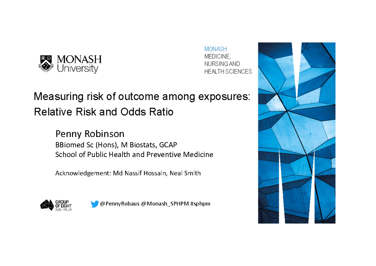 Biostats lecture - Week 7 RR and OR (2024) - Measuring risk of outcome ...