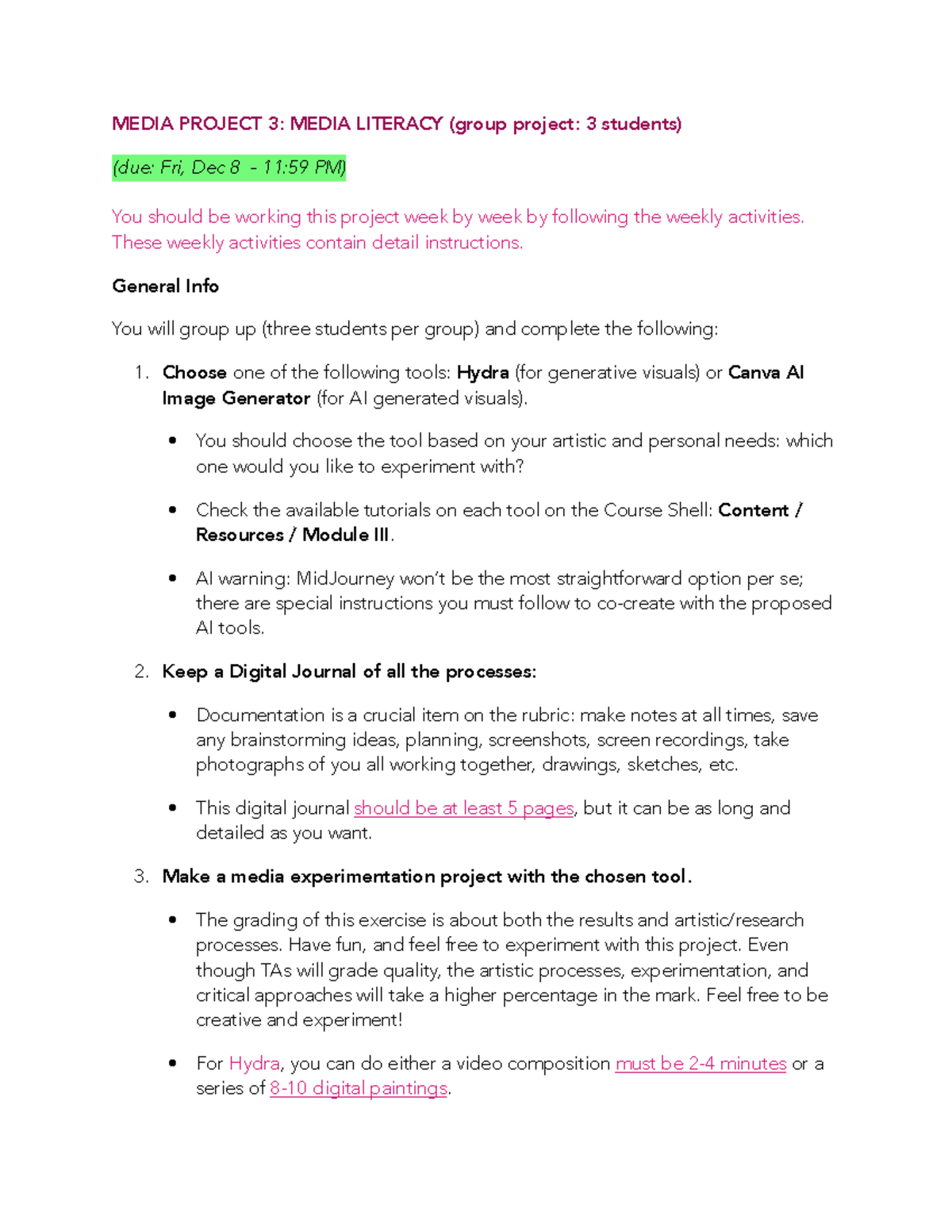 Main Project 3 - MEDIA PROJECT 3: MEDIA LITERACY (group project: 3 ...