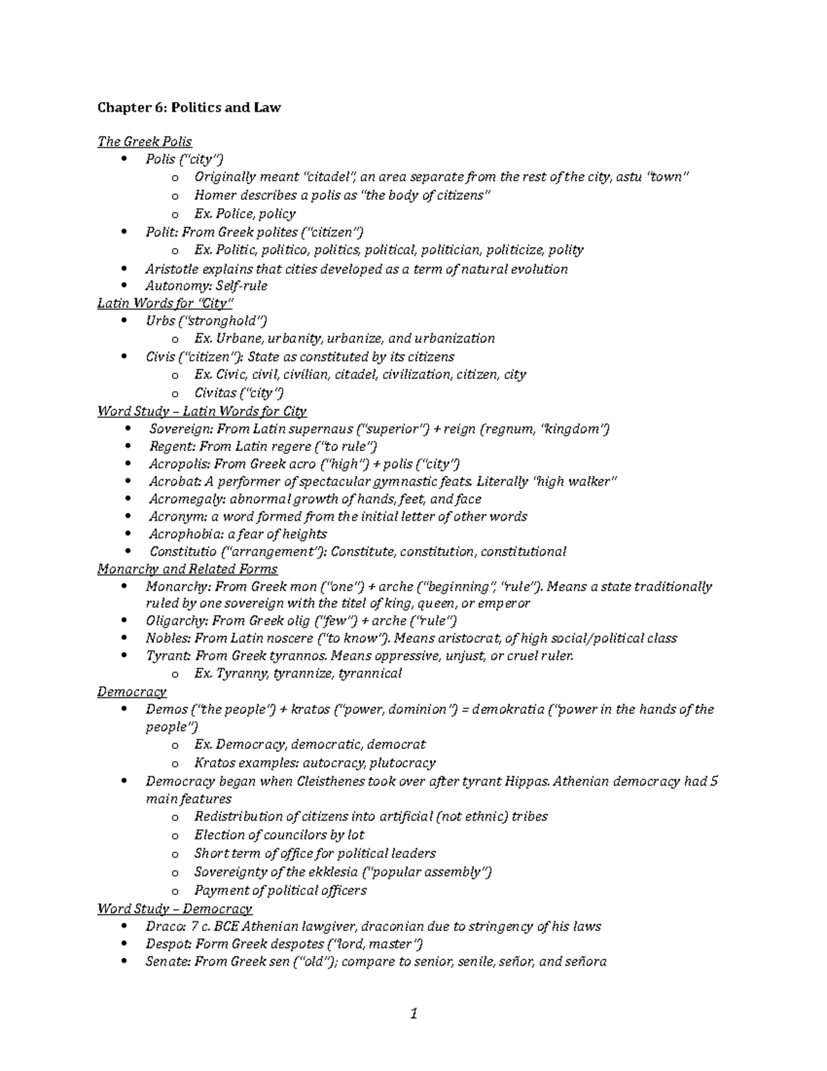CLAS 101 - Chapter 6 Summary - Chapter 6: Politics and Law The Greek ...