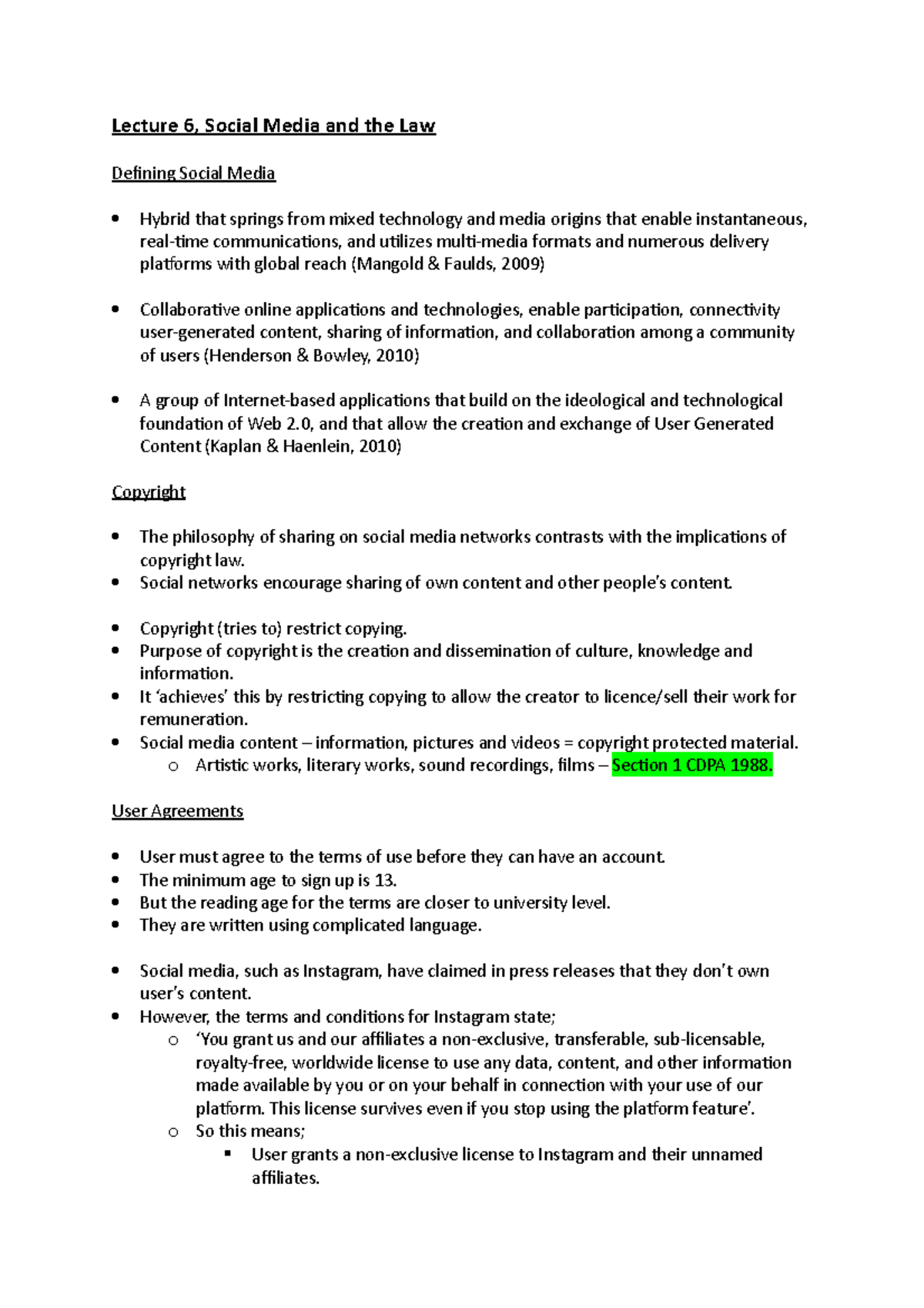 Media, Lecture 6, Social Media - Lecture 6, Social Media and the Law ...