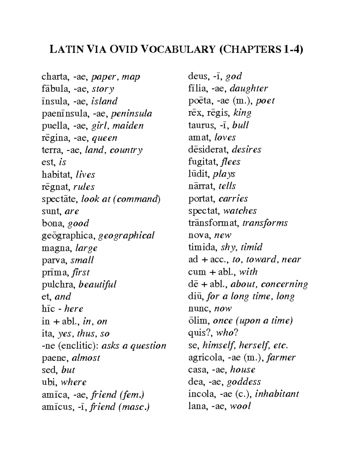 Lvo1 - Latin via Ovid Vocabulary (Chapters 1-4) - LATIN VIA OVID ...
