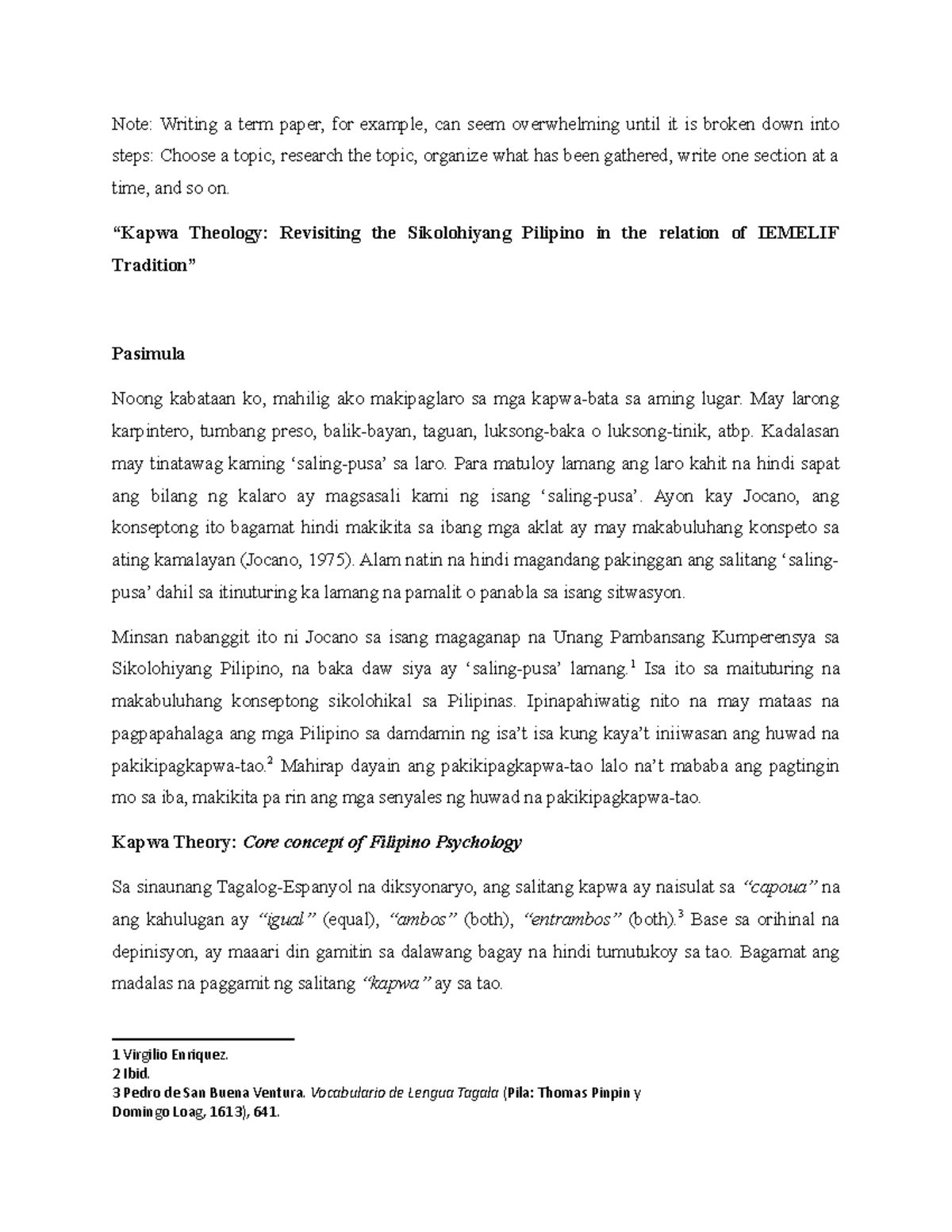 Kapwa Theology - Note: Writing a term paper, for example, can seem ...