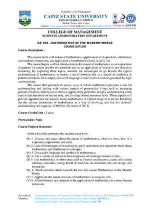 Module 2 General Education 104 Mathematics Modern World - Mathematics ...