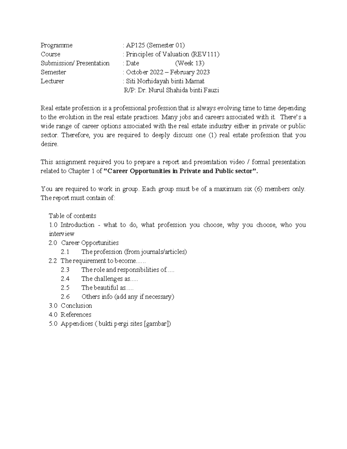 rev111 assignment - Programme : AP1 2 5 (Semester 01) Course ...