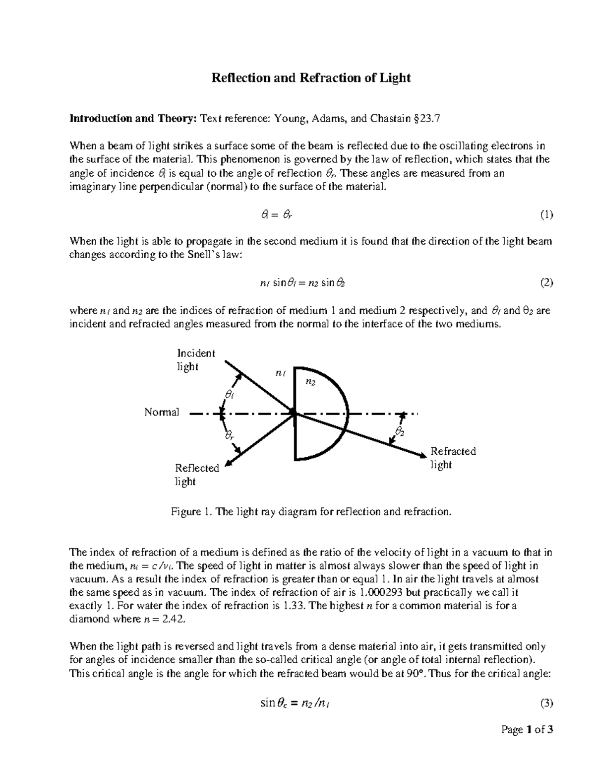 Reflection and Refraction of Light - Reflection and Refraction of Light ...
