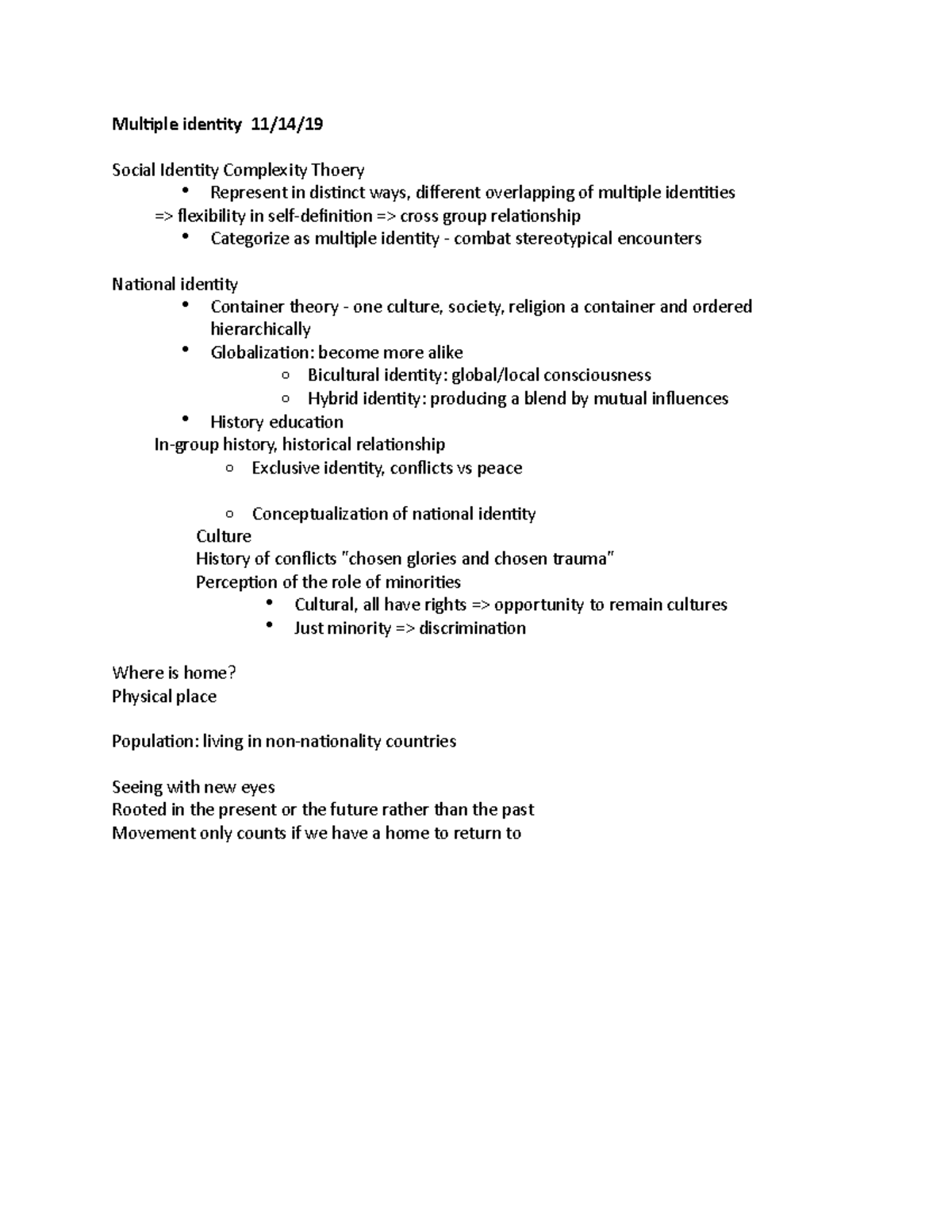 Multiple identity & Moral Identity - Lecture notes 19, 20 - Multiple ...