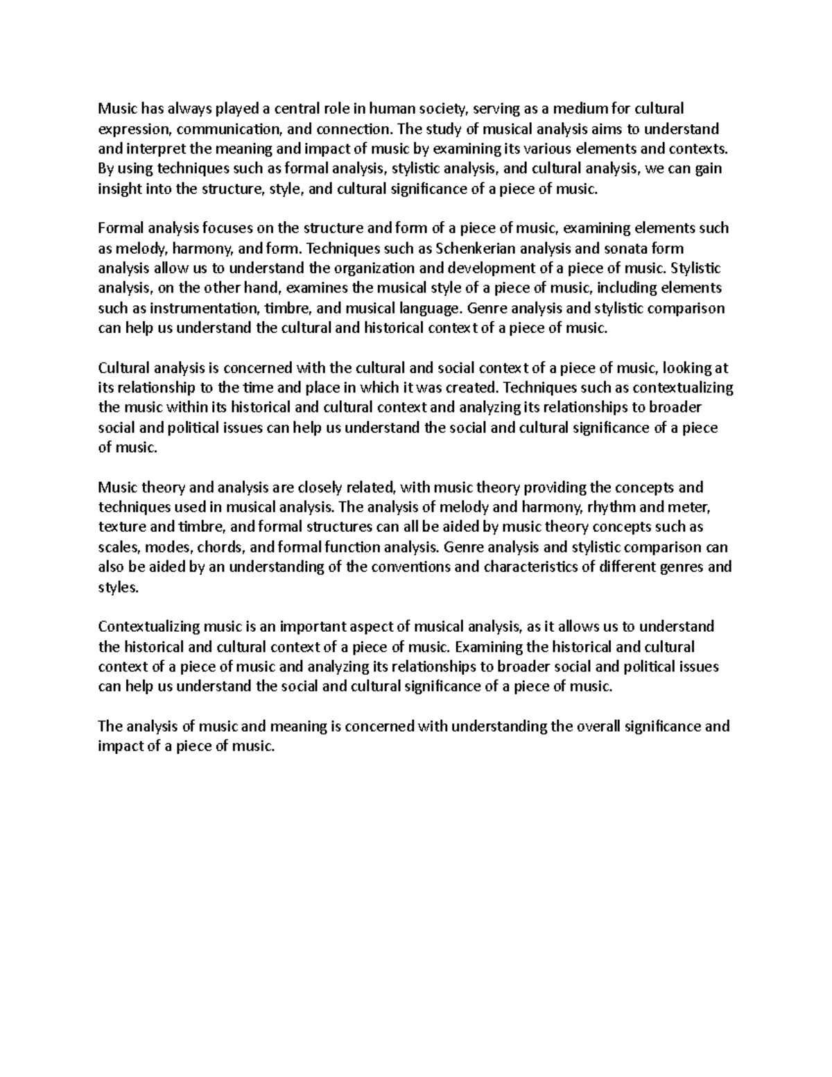 Music essay - Music has always played a central role in human society ...