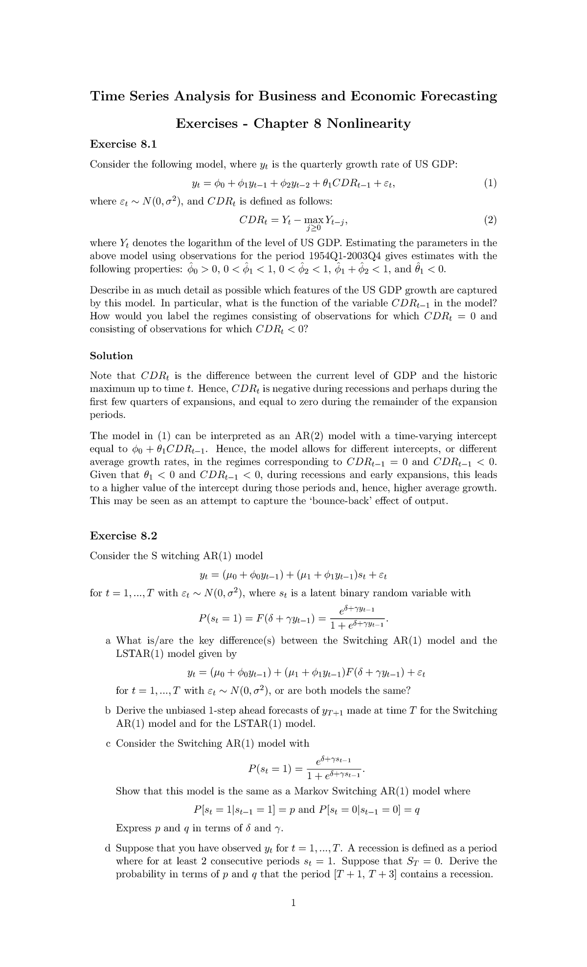 Exercises chapter 8 - Opgaven Hoofdstuk 8 - Time Series Analysis for Business and Economic ...