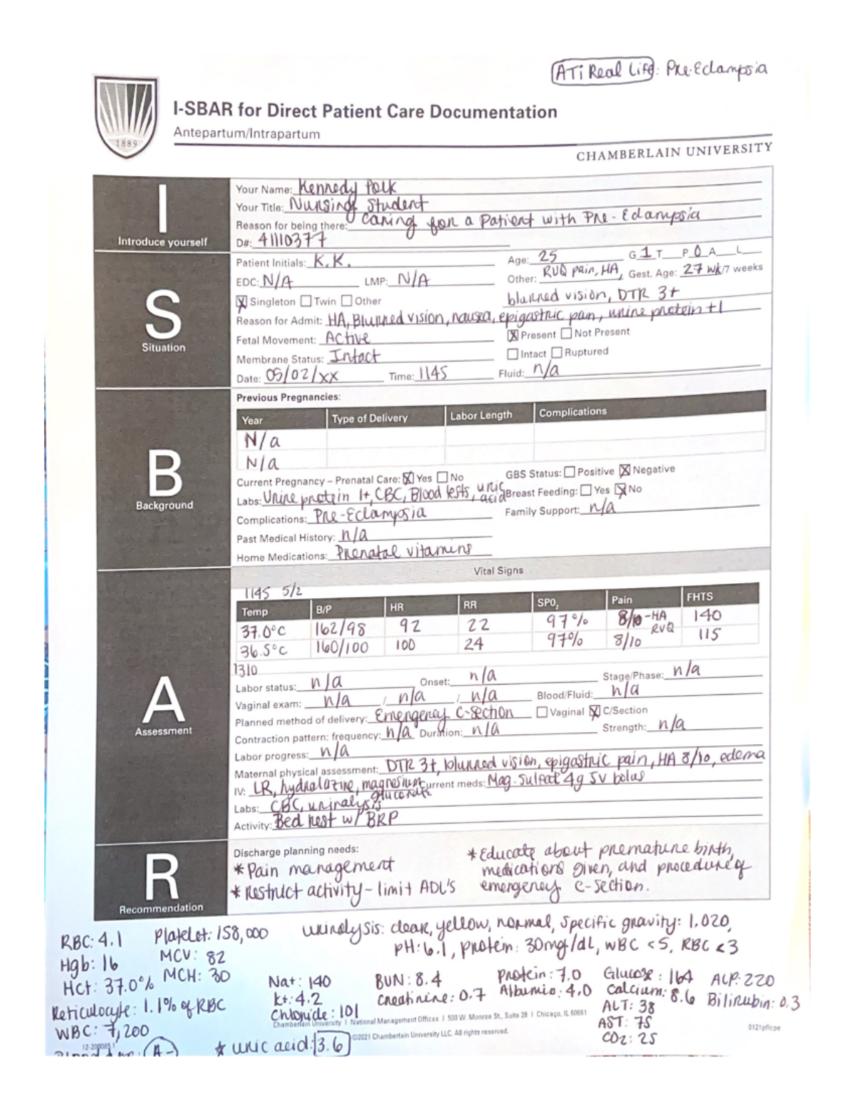 Isbar Preeclampsia - NR-327 - Studocu