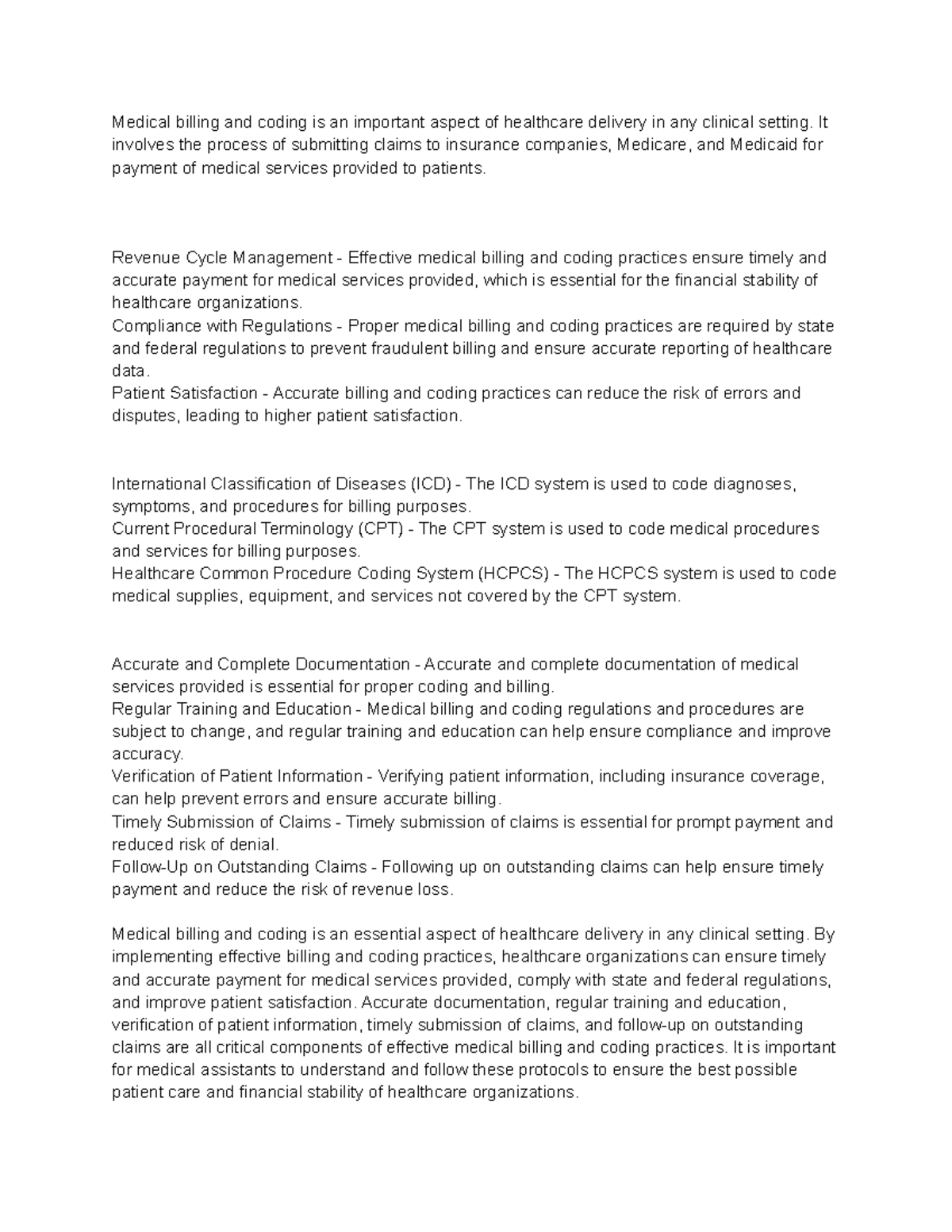 Medical Billing and Coding Notes - Medical billing and coding is an ...