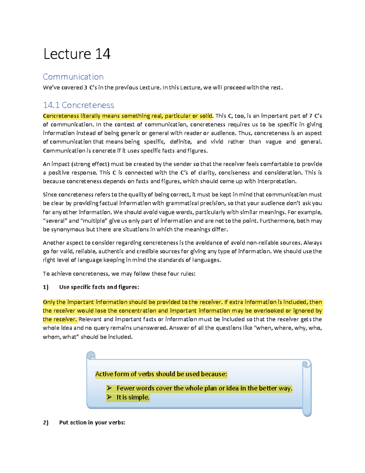 HUM102 Handouts Lecture 14 - Lecture 14 Communication We’ve covered 3 C ...