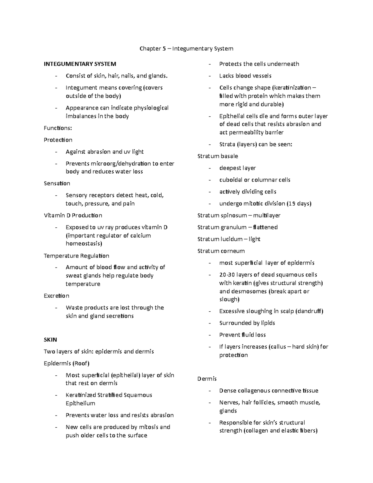 Chapter V - Integumentary System - Chapter 5 Integumentary of skin ...