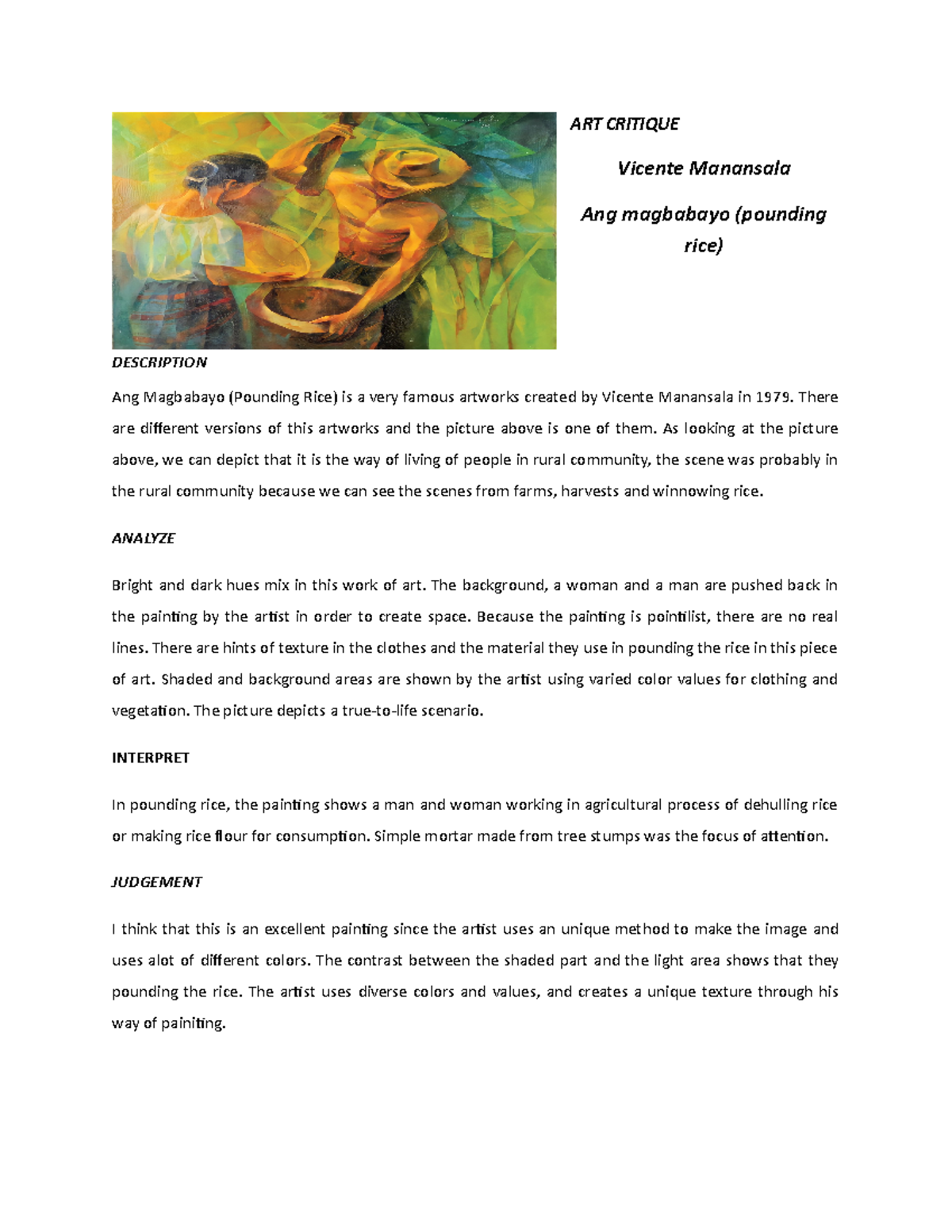 ART Critique - Art Critic - ART CRITIQUE Vicente Manansala Ang ...